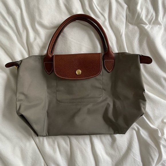 Longchamp | Bags | Longchamp Le Pliage Small Top Handle Tote Light Gray ...